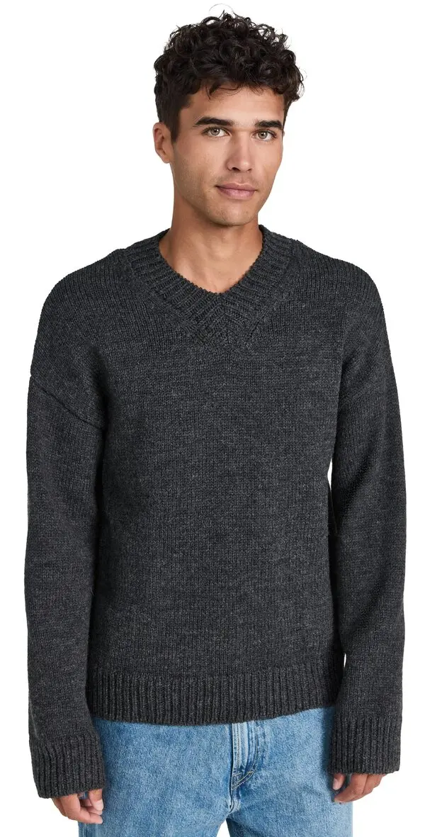 Our Legacy Sonar V-Neck Sweater In Ash Melange Stately Wool - 45